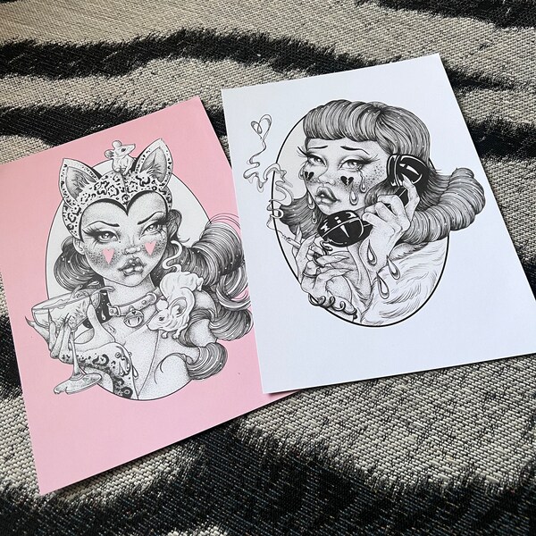 COWGIRL PIN UP Western Tattoo Art Print - Two Colours Available - Etsy