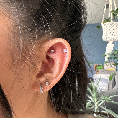 16G Flower With Point Hot Pink Cubic Zirconia Surgical Steel - Etsy