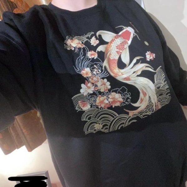 Cozy Vintage Japanese Koi Fish Hoodie Nautical Animal Asian Art Nouveau ...