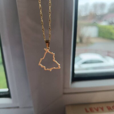 Beautiful Iraq Map Contour Pendant With Small Heart Charm Necklace ...