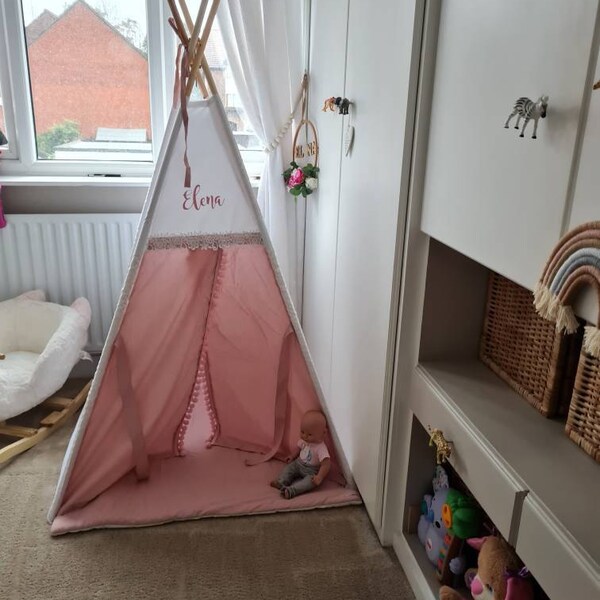 White & Dusty Pink Teepee Tent for Kids, Teepee, Kids Teepee, Teepee ...