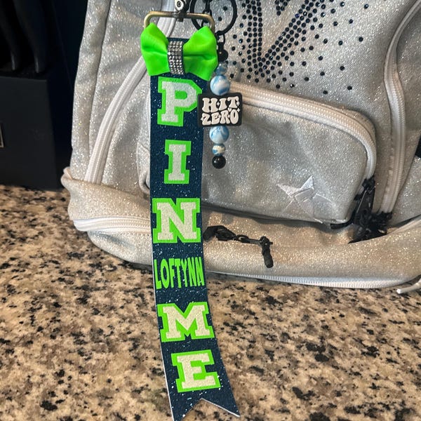 Pin Me Ribbons, Pin Me Bows, Pin Me Bag Tags, Cheer Gifts, Cheer Swag, Good Luck Pins ...