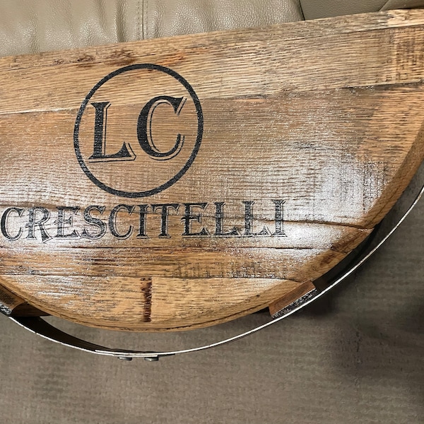 Engraved Logo Half Round Bourbon Barrel End Table - Etsy