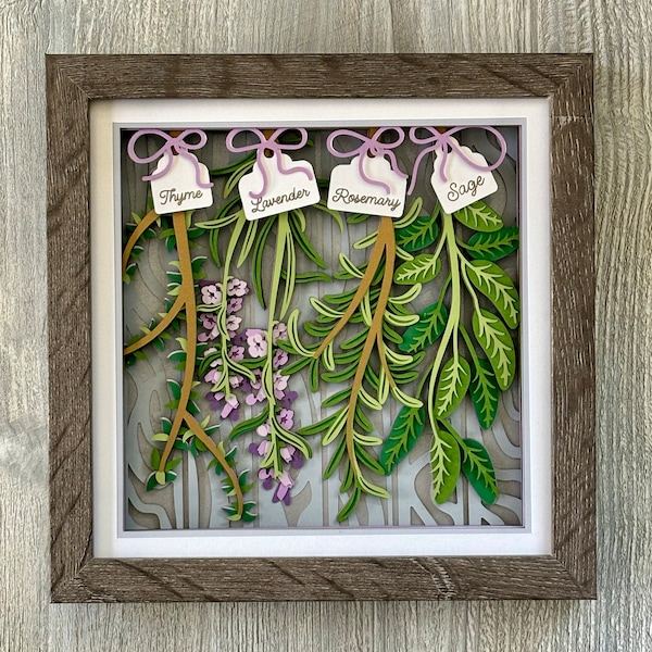 3D SVG Herbs Shadow Box SVG Herbs Garden With Leaves and Flowers With ...