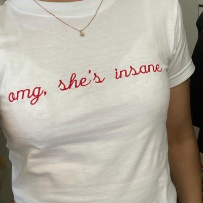 Custom Text Tshirt White Baby Tee Customised Embroidery White Crop Top ...