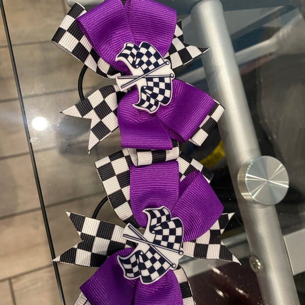 3.5" Checkered Flag Racing Hair Bow *you Choose Solid Bow Color* - Etsy