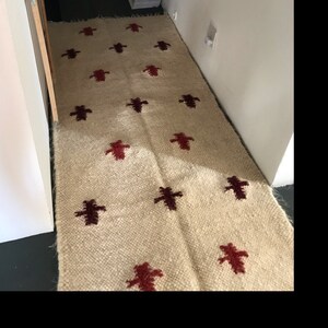 Neutral Beige Aztec Rug With White Pattern, Large Wool Area Rug ...