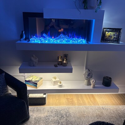 Modern White Floating Shelf, Thick Wall Shelf With Light, Wooden Shelf ...