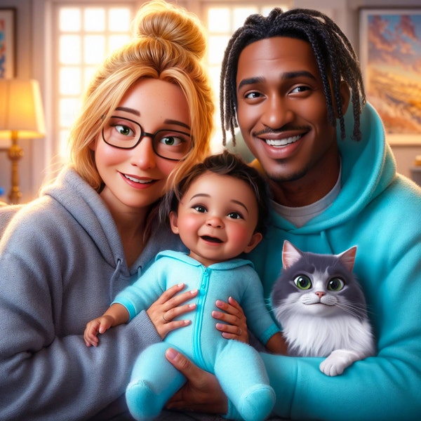 Custom Cartoon Animation, Personalised Family Portrait,cartoon Portrait ...