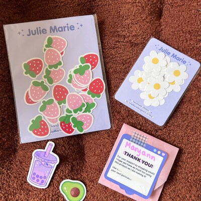 Small Strawberry Glossy Sticker Pack Pink and Red Strawberry - Etsy