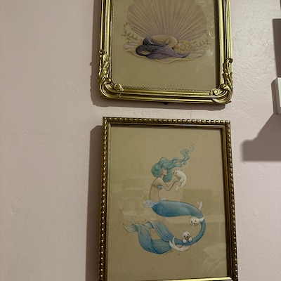 Pink Mermaid Art Print, Turtle Art, Cute Mermaid Painting, Girls ...