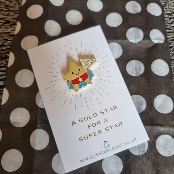 Super Star Enamel Pin - Cute Gold Star, Positive Enamel Brooch ...