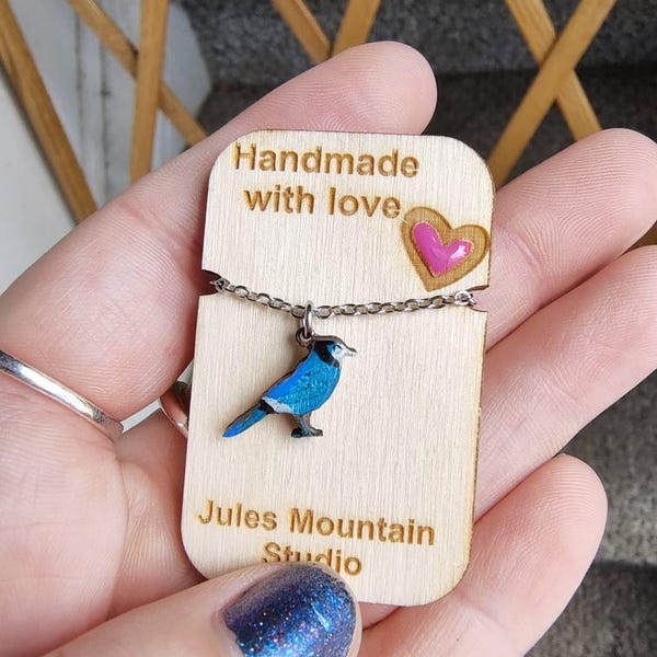 Small Blue Bird Hand Painted Necklace - Etsy