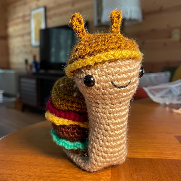 Burger Snail Crochet Pattern Amigurumi, Snail Stuffed Animal Plush Toy ...