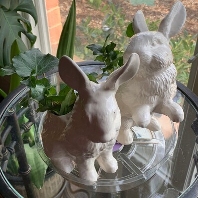 Ceramic Standing Eatser Bunny Planter Pot/ off White Rabbit Planter Pot ...