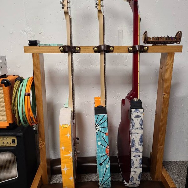 Leather & Wood Upright Custom Guitar Rack Guitar Stand - Etsy