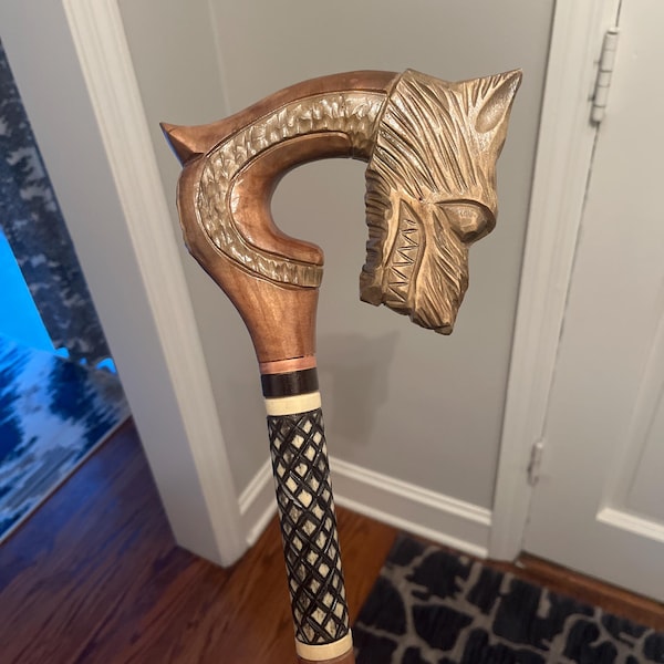 Hand Carved Folk Art Design Walking Cane - Funny Antique Walking Stick ...