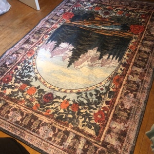 Art Deco House Fly Rug, Bug and Flowers Vintage Rug, Floral Persian Rug ...