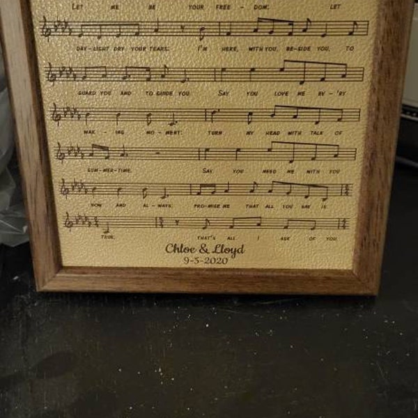 Leather Engraved Music Sheet, Personalized Framed Music Notes, 3rd ...