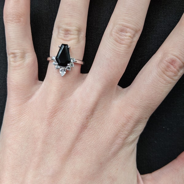 Coffin Shape Natural Black Onyx Women's Ring Rose Gold, Black Gemstone ...