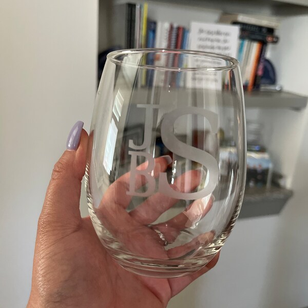 Etched Monogram Glass Monogrammed Cocktail Custom Whiskey Glass