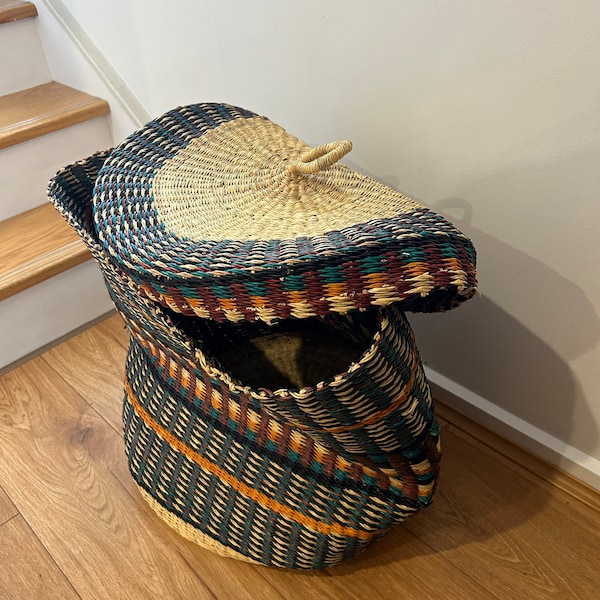 Straw Art Basket, Basabasa Basket, Bolga Art Basket, Wavy Boho Big ...