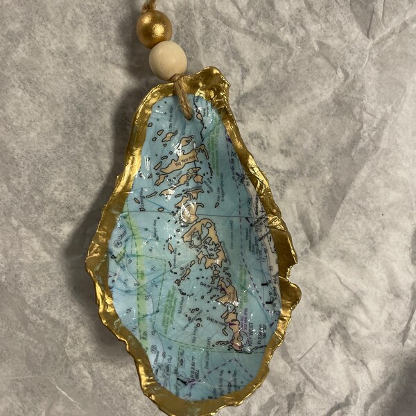 Nantucket Massachusetts Map Oyster Shell Ornament, Decoupage Shell ...