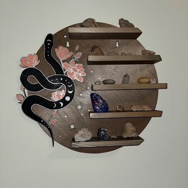 Hand and Snake Shelf, Moon Shelf, Crystal Shelf, Handmade Geometric ...