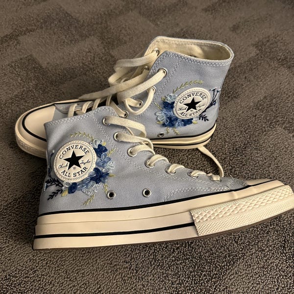 Customized Embroidered Converse Shoes, Blue Flower Embroidered Sneakers ...
