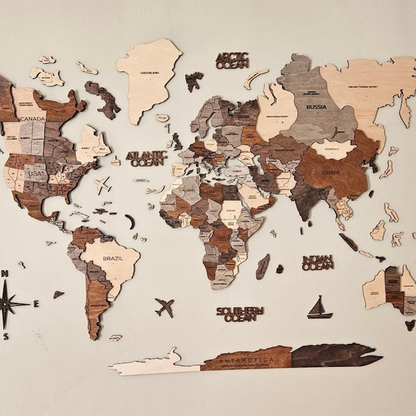 3D Wooden World Map, Panel Wall Art, Push Pin Map on Board, Home Decor ...