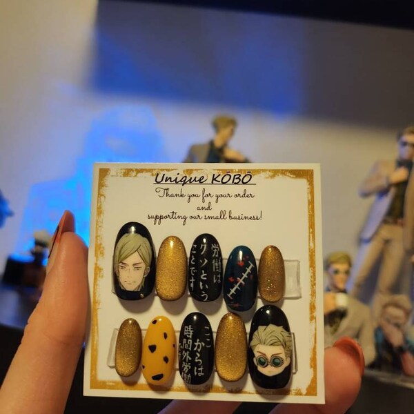 Muichiro Inspired Hand-painted Anime Motif Nails, Reusable Press-on ...
