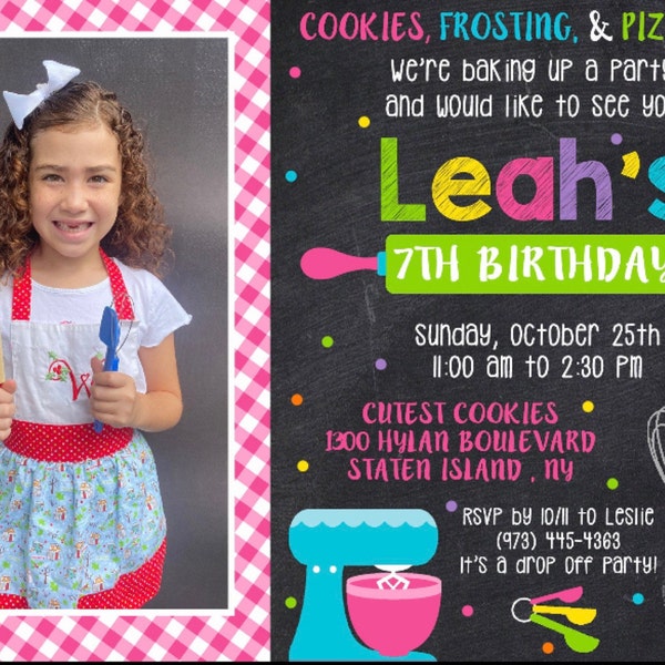 Girl Photo Invitation Baking Cooking Bake Birthday Party - Can ...