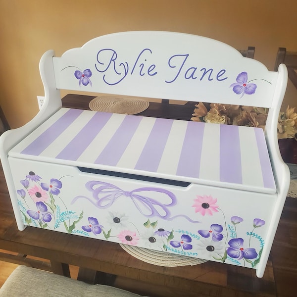 Hand Painted & Personalized Woodtoy Box Deacons Bench - 24" W X 12" D X ...