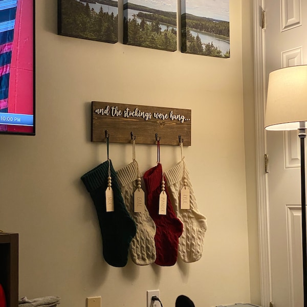 And the Stockings Were Hung, Stocking Hanger, Wooden Stocking Sign With ...
