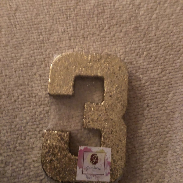 Giant Number 3 Gold Fine 8 3 Smash Cake Prop, Table Deco, XL Glitter ...