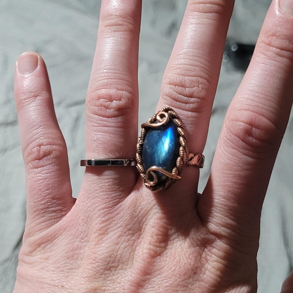 Labradorite Ring Copper Wire Wrapped Ring Copper Ring Labradorite ...