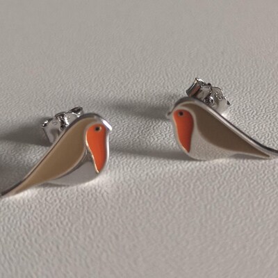 Robin Bird Stud Earrings in Sterling Silver, Sterling Silver Robin ...