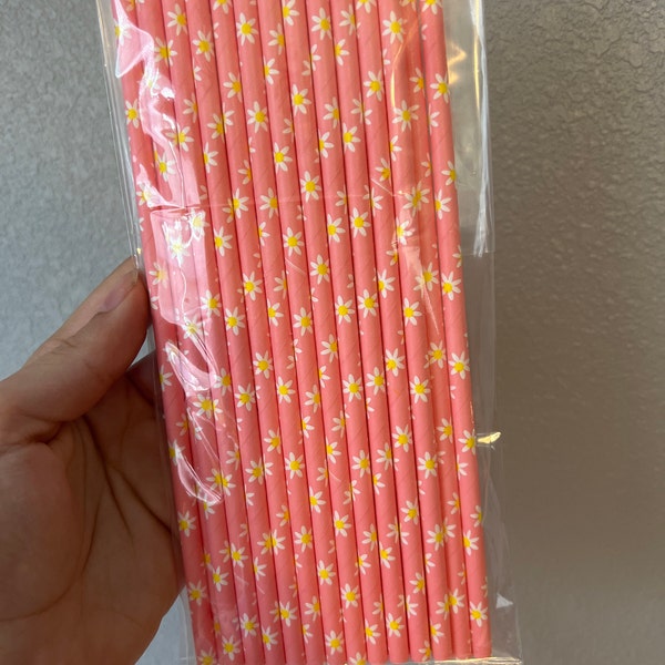 Pink Daisy Straws, Spring Party, Vintage Style Paper, Daisy Wedding ...