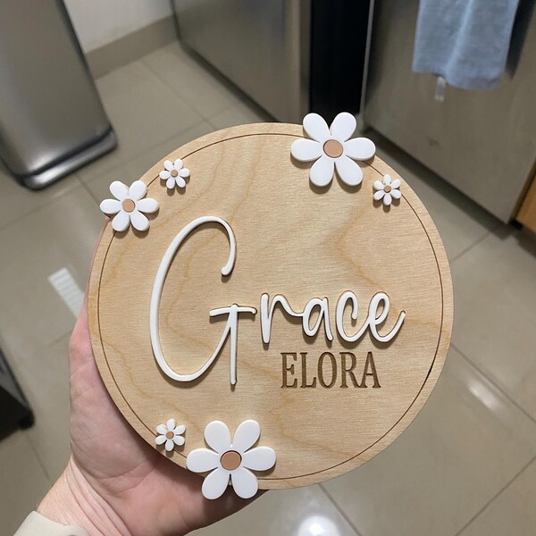 Daisy Flower Birth Sign Baby Birth Announcement Arched Wooden Birth ...