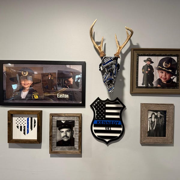 Custom Police Shield Wall Plaque - Personalized Thin Blue Line Design ...