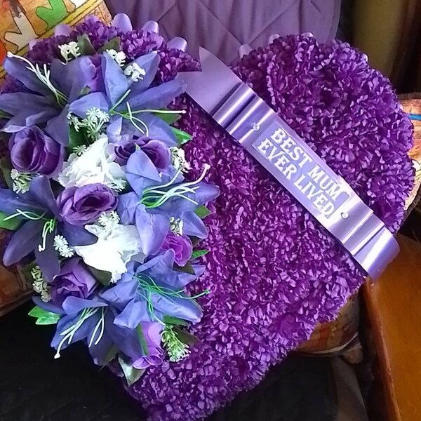 PURPLE and or WHITE Heart Funeral Memorial Tribute Artificial Flowers ...
