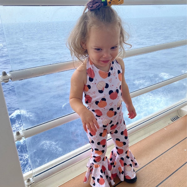 Halloween Pumpkin Bell Bottoms Girl Outfit Baby Girls Halloween Outfit Fall Bell Bottoms Pumpkin ...