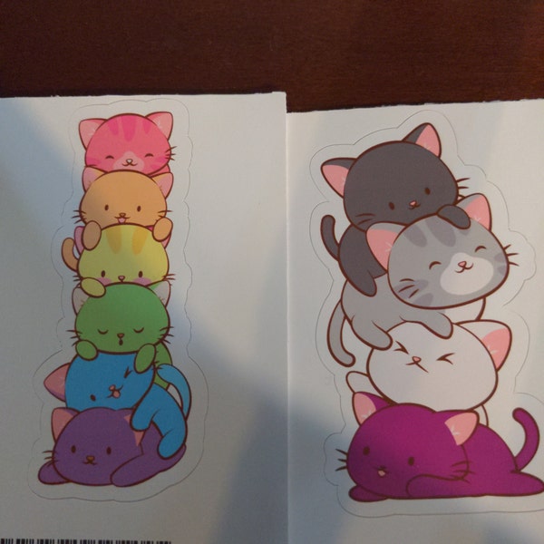 Cute Kawaii Cats Gay Pride Sticker, Lgbtq Aesthetic Rainbow Kitty Cat ...