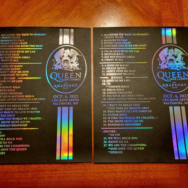 CUSTOM Setlist - Foiled Concert Souvenir Setlist - **choose Your Own ...