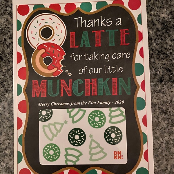 EDITABLE Christmas Thanks a Latte Coffee Donut Gift Card Holder ...