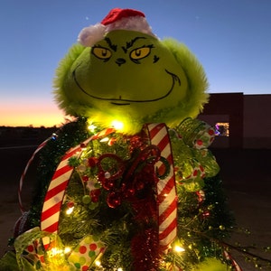 Grinch Head Slide-on Tree Topper With Fur - Etsy