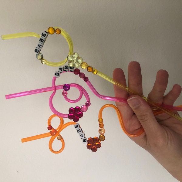 Personalized Silly Straw - One Alphabet Bead Embellished Silly Straw ...