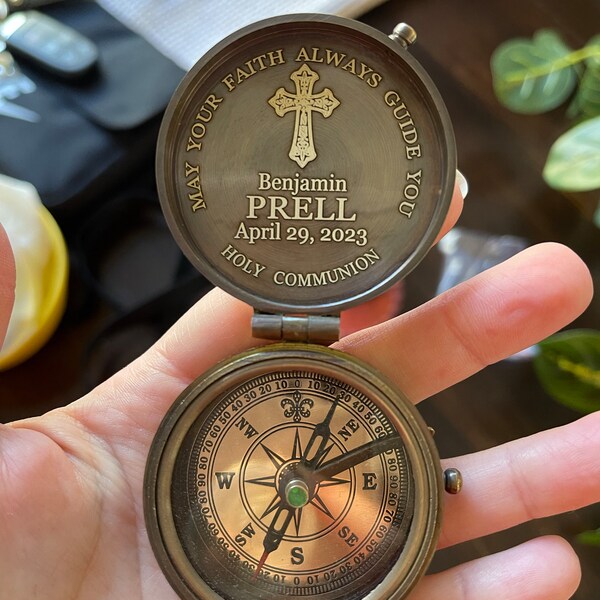 Personalized Compass, First Communion Gift, Confirmation Gift, Baptism ...