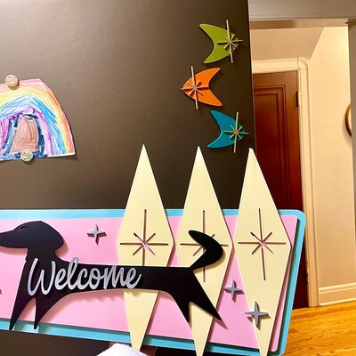 Welcome Sign, Atomic Dog Starburst Mid Century Handcrafted MCM ...