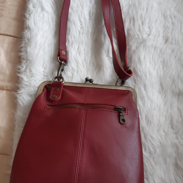 Coin Clip Purse With Bottom Zip, Red Leather Purse, Front Pocket, Amy ...